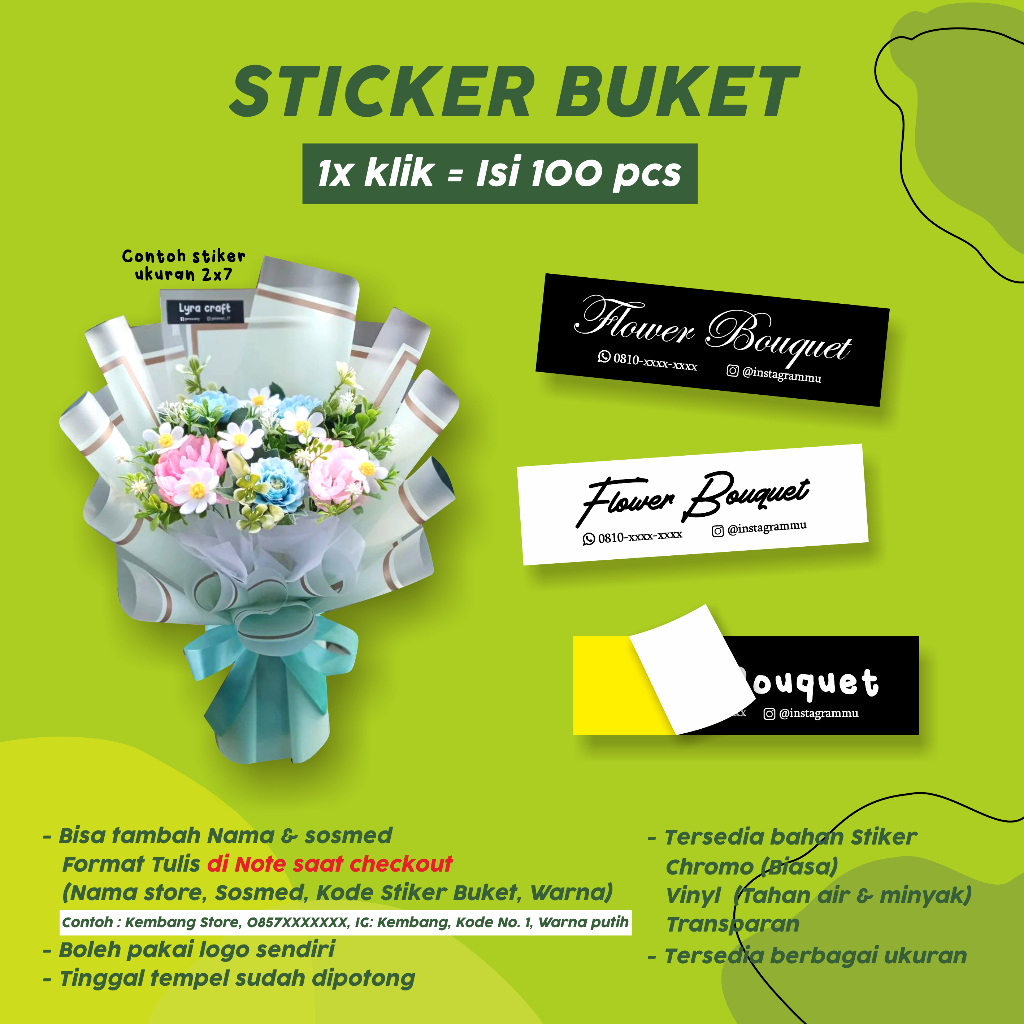 Jual (ISI 100PCS) HARGA LEMBARAN TANPA DIPOTONG STIKER BUKET BUNGA ...