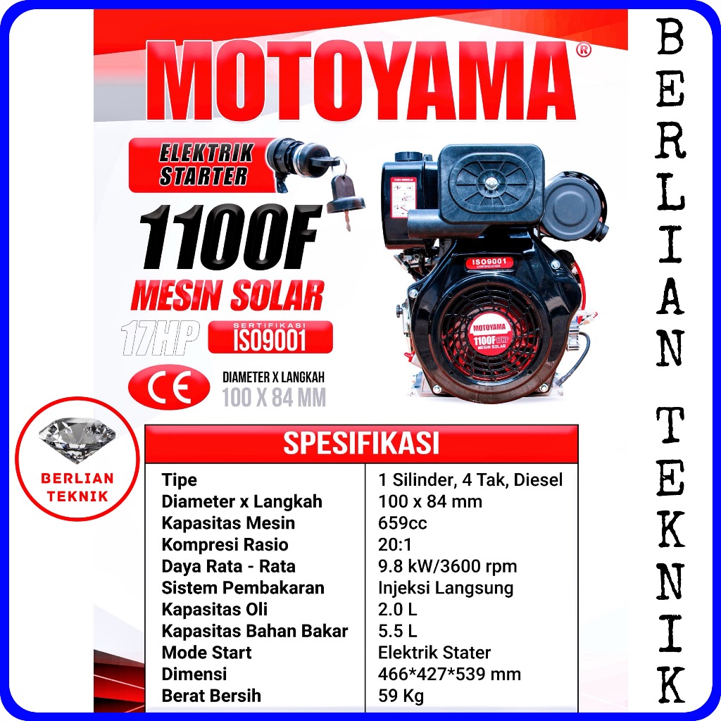 Jual Mesin Penggerak Solar Engine Diesel Motoyama 1100 F / 17 HP ...