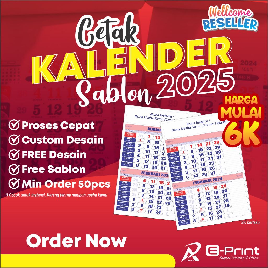Jual KALENDER SABLON 2025 TERMURAH FREE DESAIN PROSES CEPAT | Shopee ...