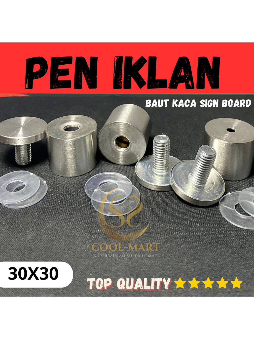 Jual PEN IKLAN 30x30 Stainless / Baut Akrilik Baut Kaca Sign Board ...