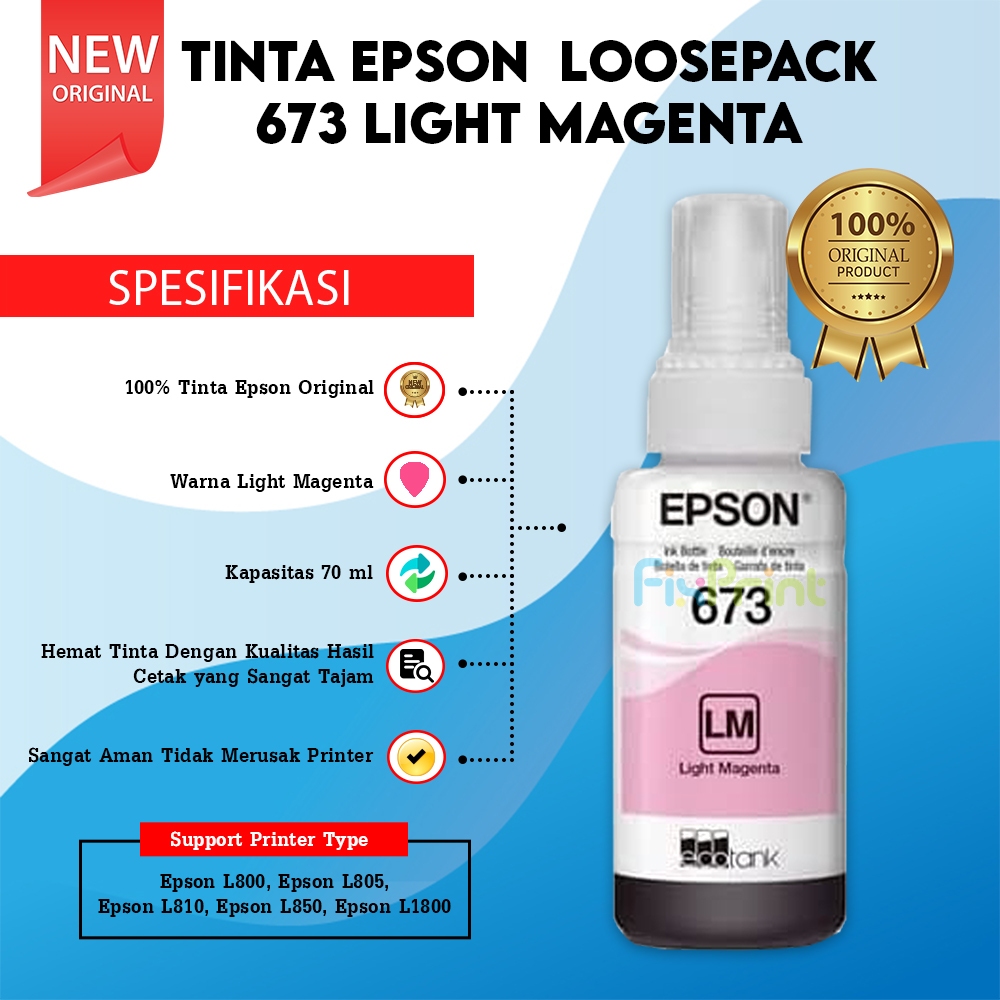 Jual Tinta 673 T673 Original Warna CMYK LC LM Refill Ink Printer Epson ...