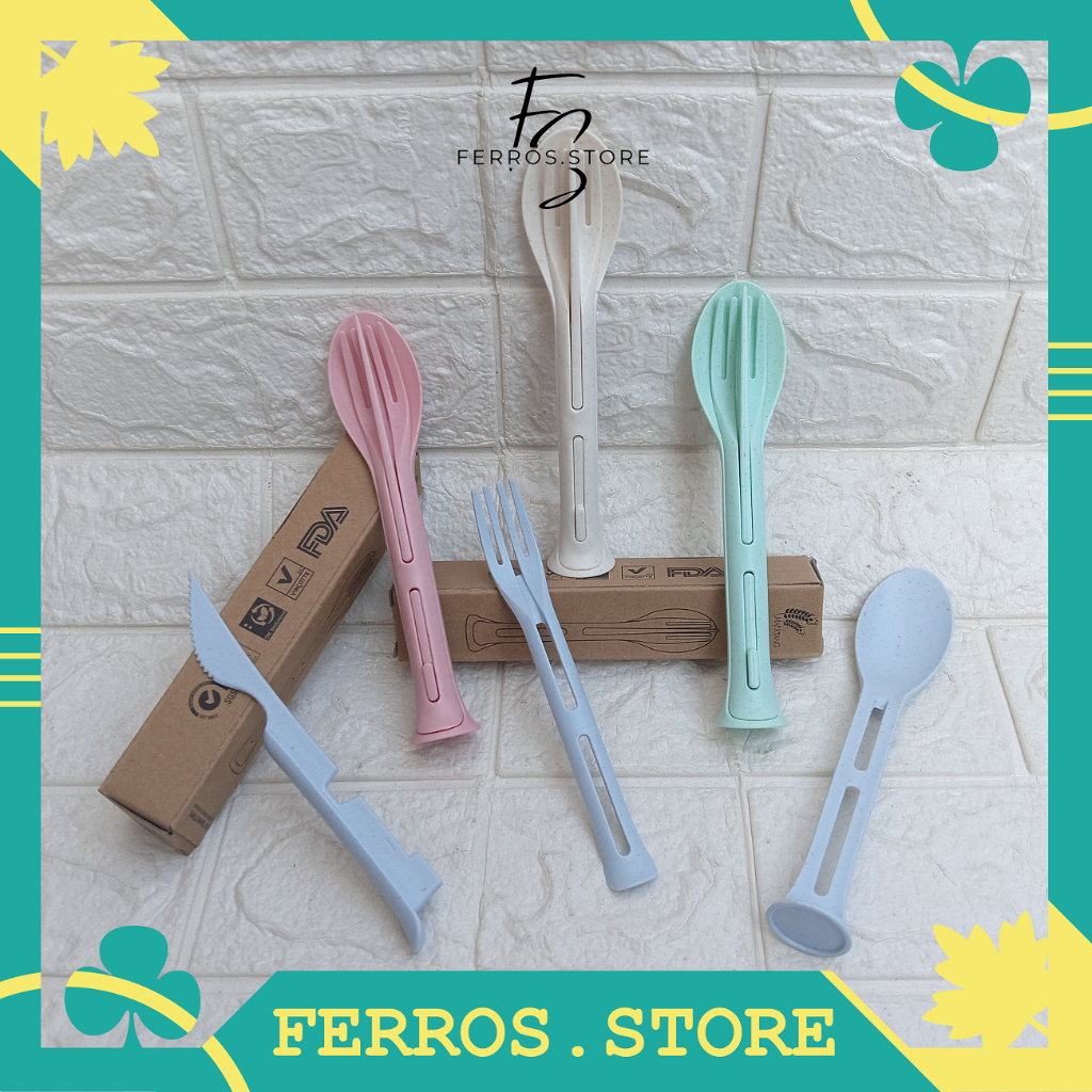Jual Sendok garpu set / Sendok Set 3in1 / Sendok Jerami Set / Set ...