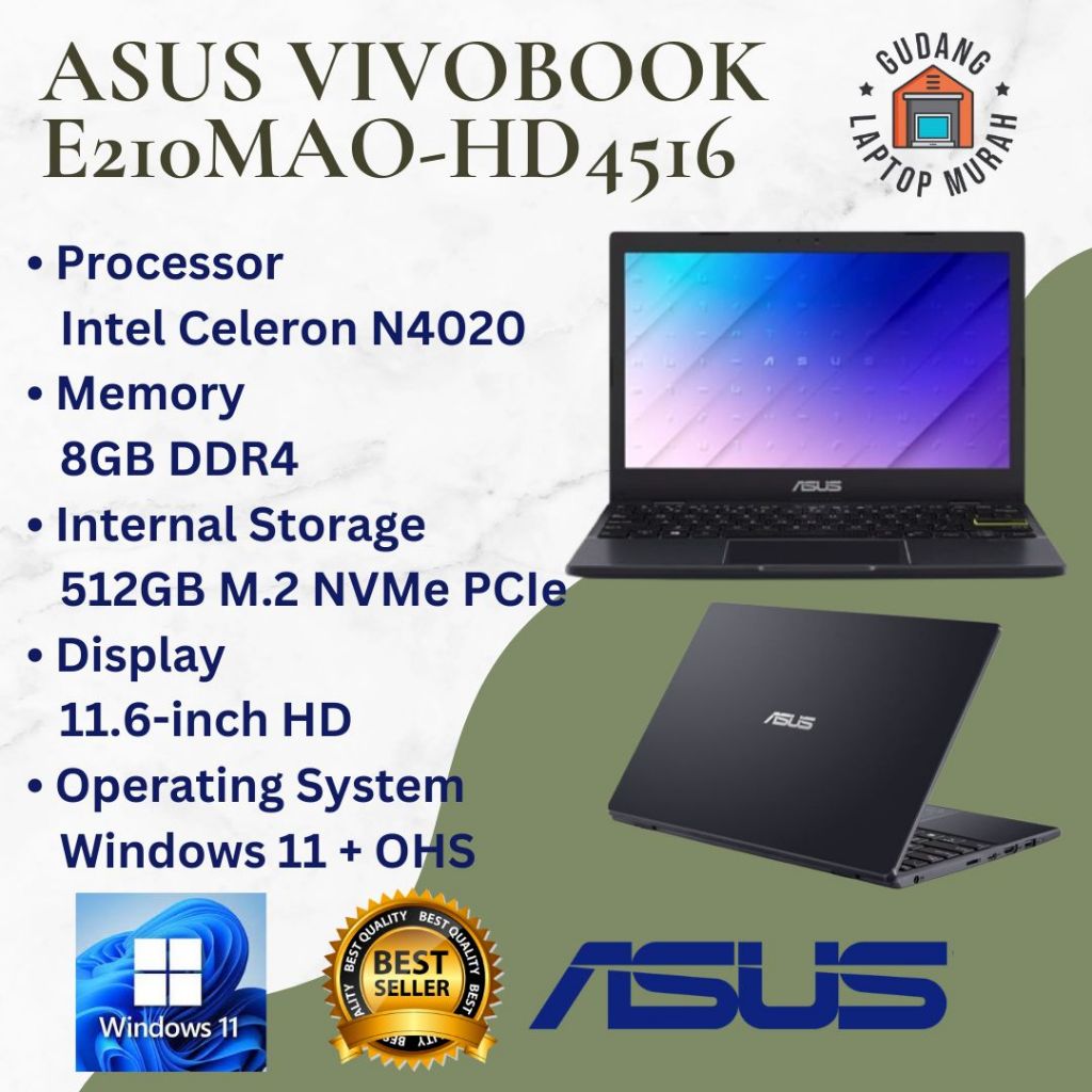 Jual ASUS VIVOBOOK E210MAO-HD4516 | N4020/8GB/512GB/WIN 11/OHS/RESMI ...
