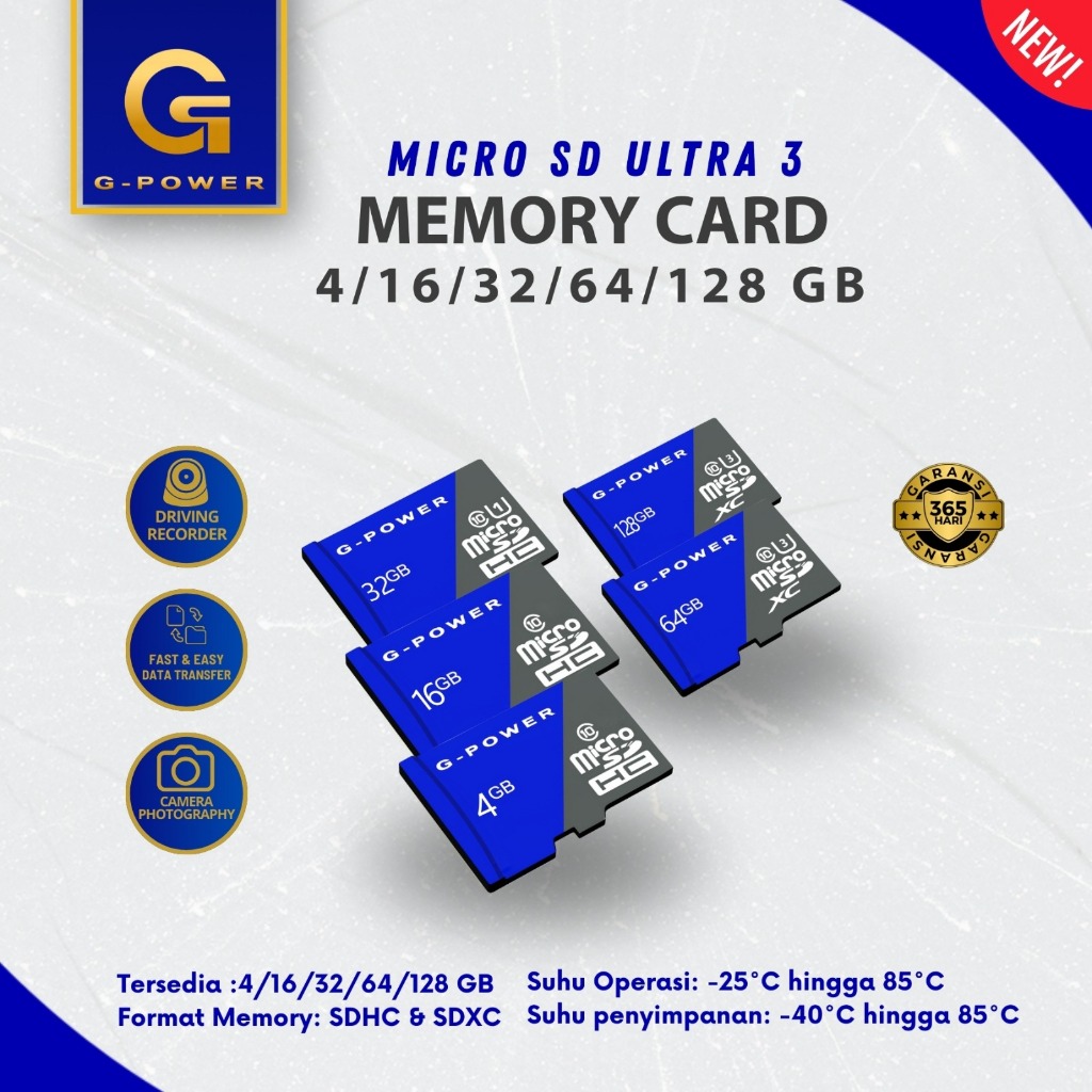 Jual Memory Card 4/8/16/32/64/128Gb G-POWER Micro SD Ultra 3 High Class ...