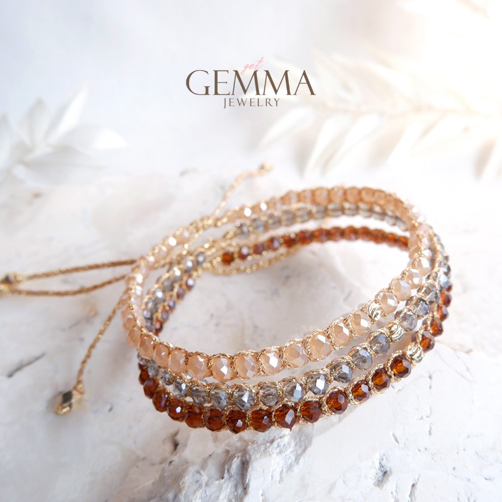 Jual Gemma Jewelry - Gold Glass Beads Macramé Bracelet | Anti Karat 14K Gold Plated | Gelang ...