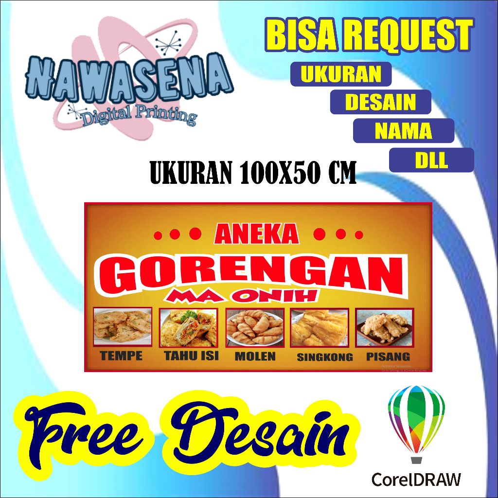 Jual Cetak Spanduk Banner Aneka Gorengan Custom Nama | Shopee Indonesia
