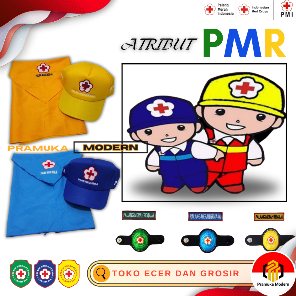 Jual Atribut PMR madya wira lengkap topi syal ring emblem PMR biru dan ...