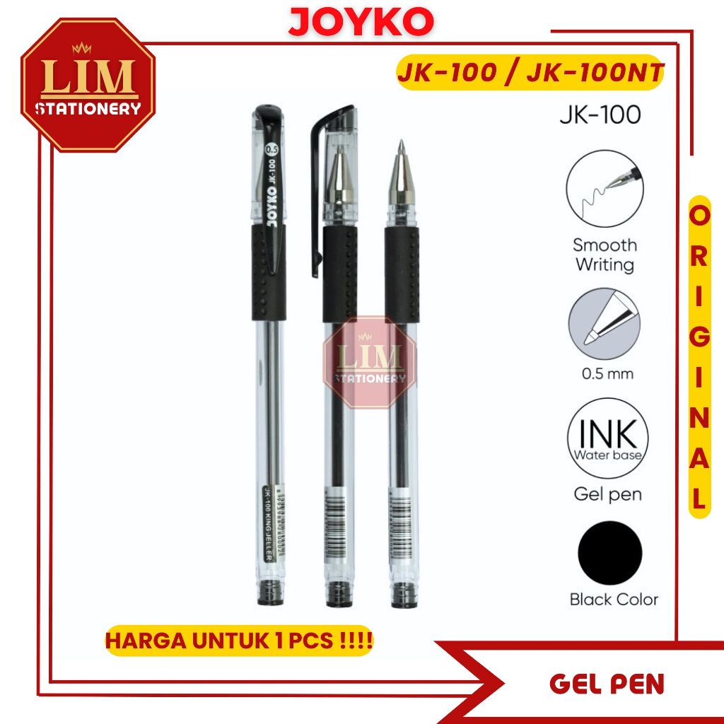 Jual JOYKO Pulpen Gel Pen JK-100 Black Hitam 0.5mm Murah pcs | Shopee Indonesia
