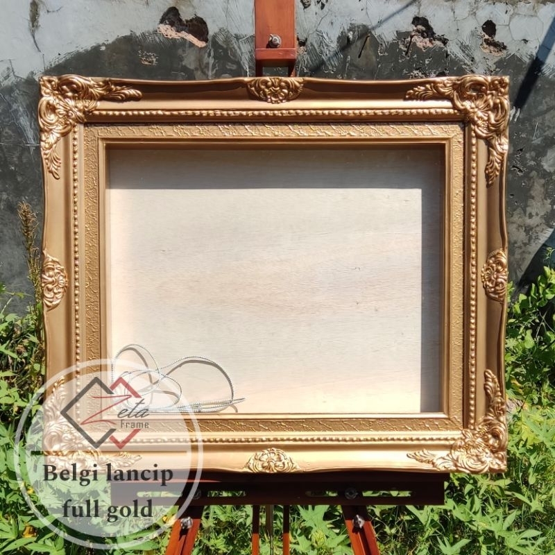 Jual Pigura mahar belgi ukir lancip dobel linen full gold uk. 40x50 ...