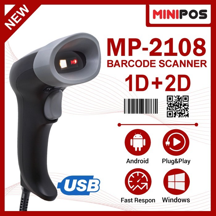 Jual Barcode Scanner 1D 2D MiniPOS MP-2108 Kabel USB Manual Auto Continue Scan | Shopee Indonesia