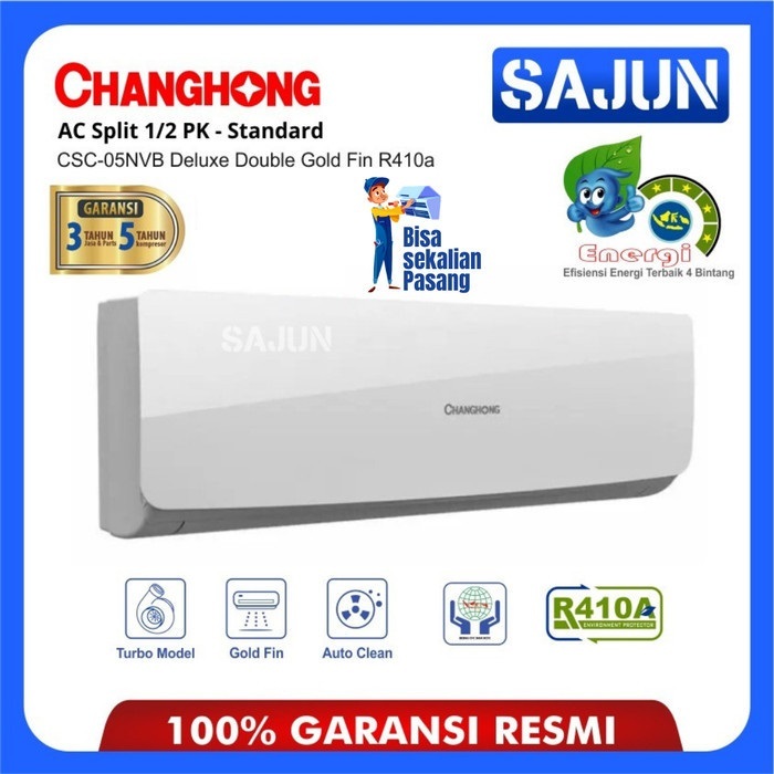 Jual AC Split 1/2 PK Changhong CSC-05NVB Deluxe Double Gold Fin R410a 0.5 PK CSC05NVB | Shopee ...