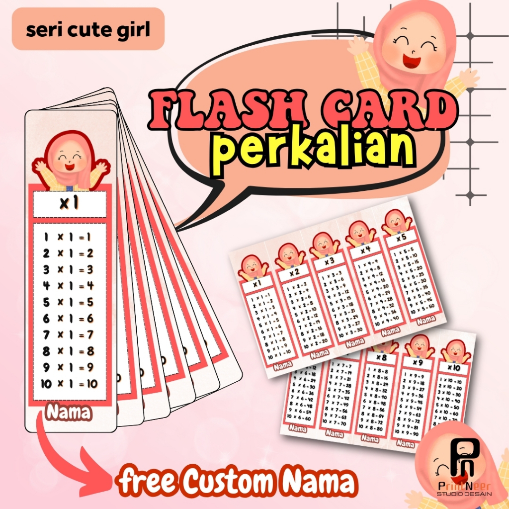 Jual FLASH CARD SERI CUTE GIRL TABEL MATEMATIKA PREMIUM PERKALIAN ...