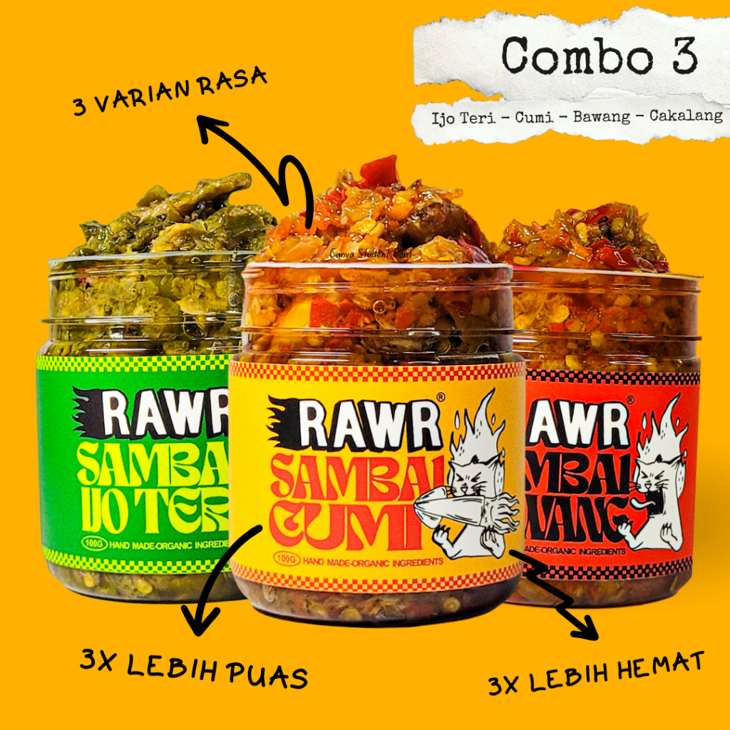 Jual Rawr Sambal - Paket Hemat Combo 3 Sambal Cumi/Bawang/Cakalang/Ijo ...