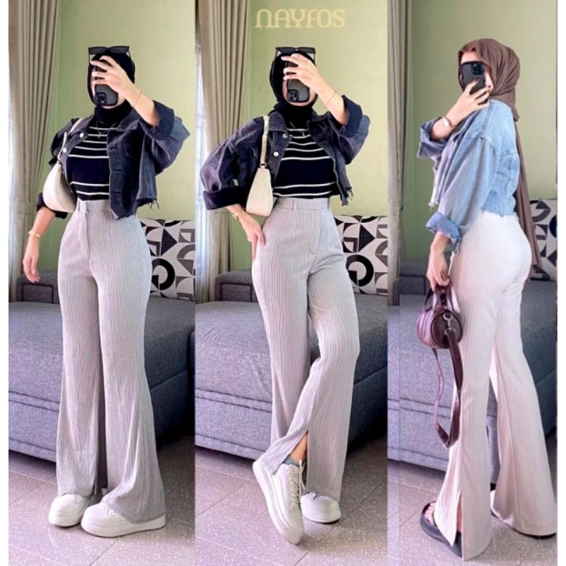 Jual Celana Cutbray Knit Wanita Highwaist Cutbray Knit Premium Celana Wanita | Shopee Indonesia