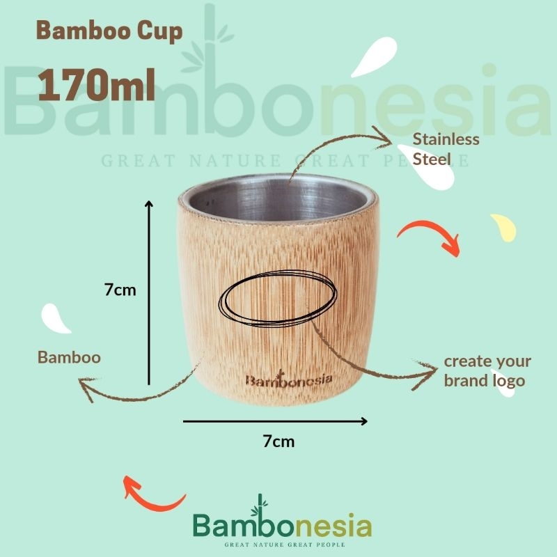 Jual Gelas Cangkir Bambu Stainless Estetik 170ml BAMBONESIA BCS170A ...