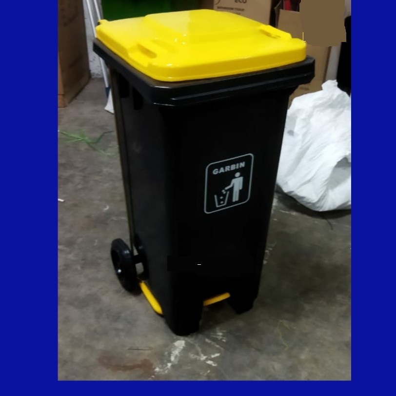 Jual Dust Bin Plastik HDPE Injak Pedal 120 Liter Garbin Tempat sampah Hitam Kuning | Shopee ...