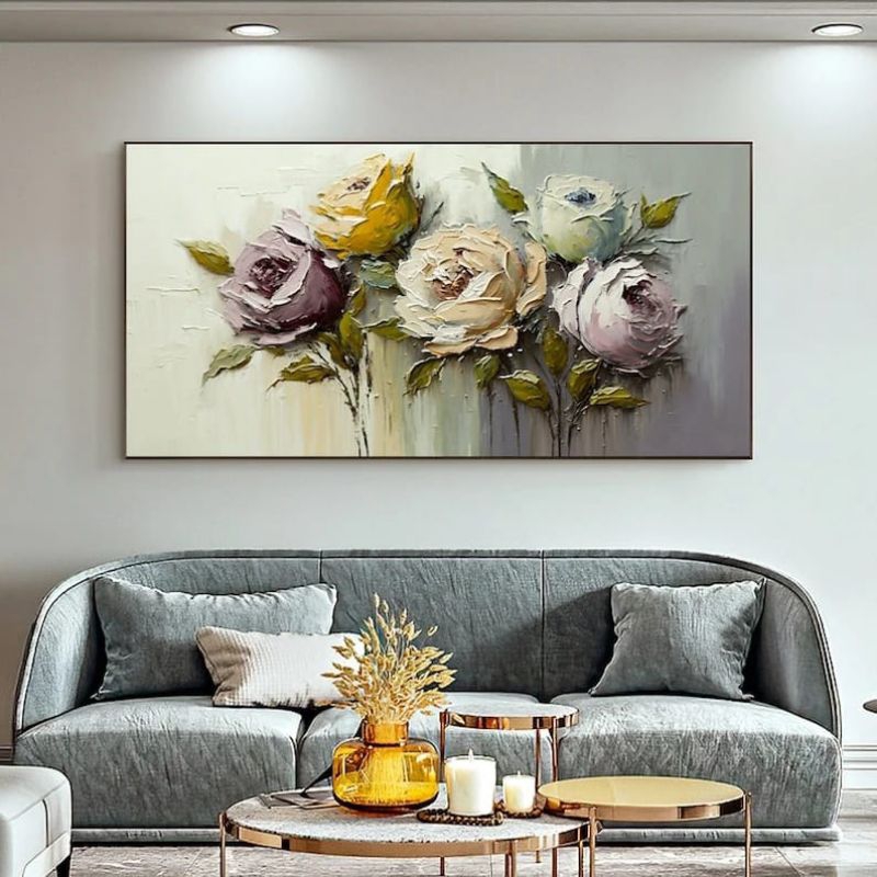 Jual Lukisan dinding bunga canvas timbul aesthetic ukuran 150 cm x 80 ...