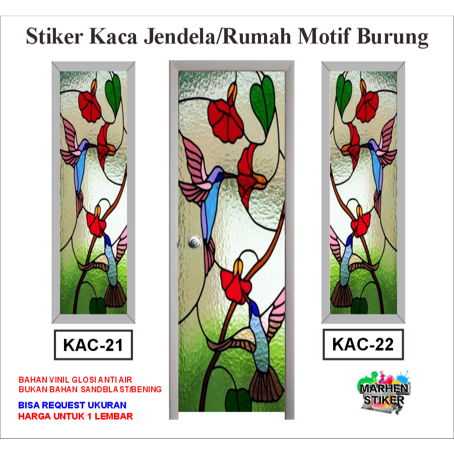 Jual Stiker Kaca Jendela dan Pintu Motif Burung Bahan Vinil Glosi Anti ...