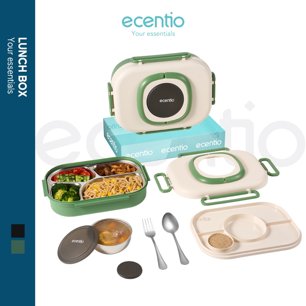 Jual 【1.0 anti tumpah】ecentio lunch box stainless 1100ml dan tempat sup ...