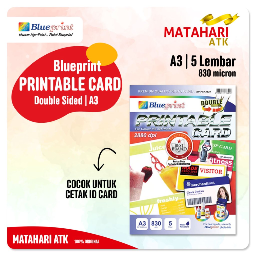 Jual IDcard ID Card A3 BLUEPRINT Printable Card White Kertas PVC Double ...