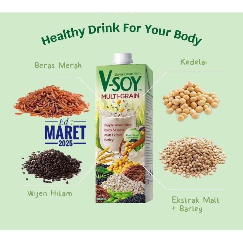 Jual V-Soy V Soy Multi Grain Vsoy Multigrain Susu Kedelai 1Liter 1000ML ...
