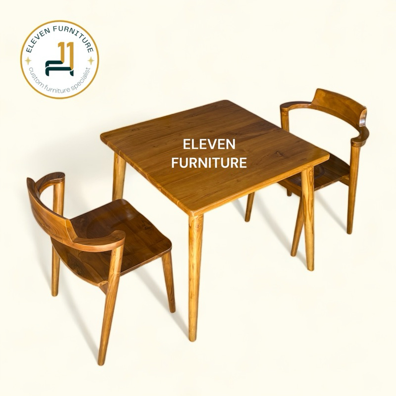 Jual SET MEJA MAKAN 2 KURSI HEROSIMA STACKING kayu jati cafe resto minimalis retro korean ...