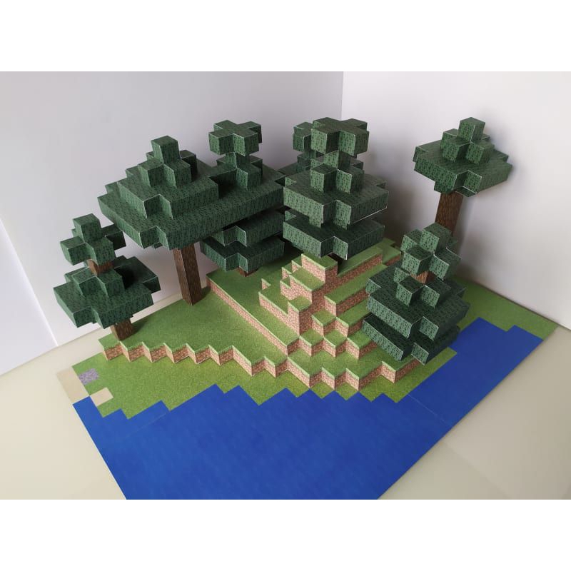 Jual Lembaran pola papercraft diorama minecraft village on the river 3 ...