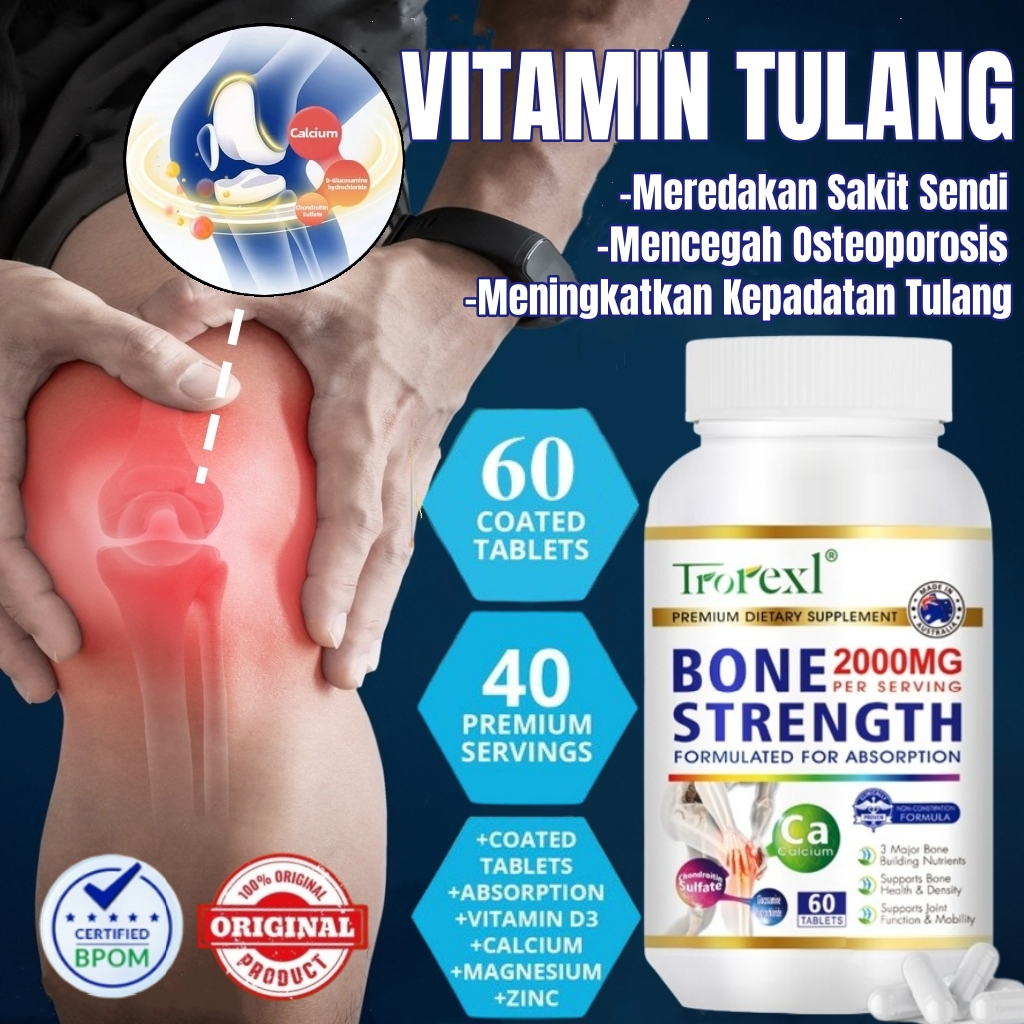 Jual Trorexl 60 Kapsul Bone Calcium Halal Glukosamin Meningkatkan ...