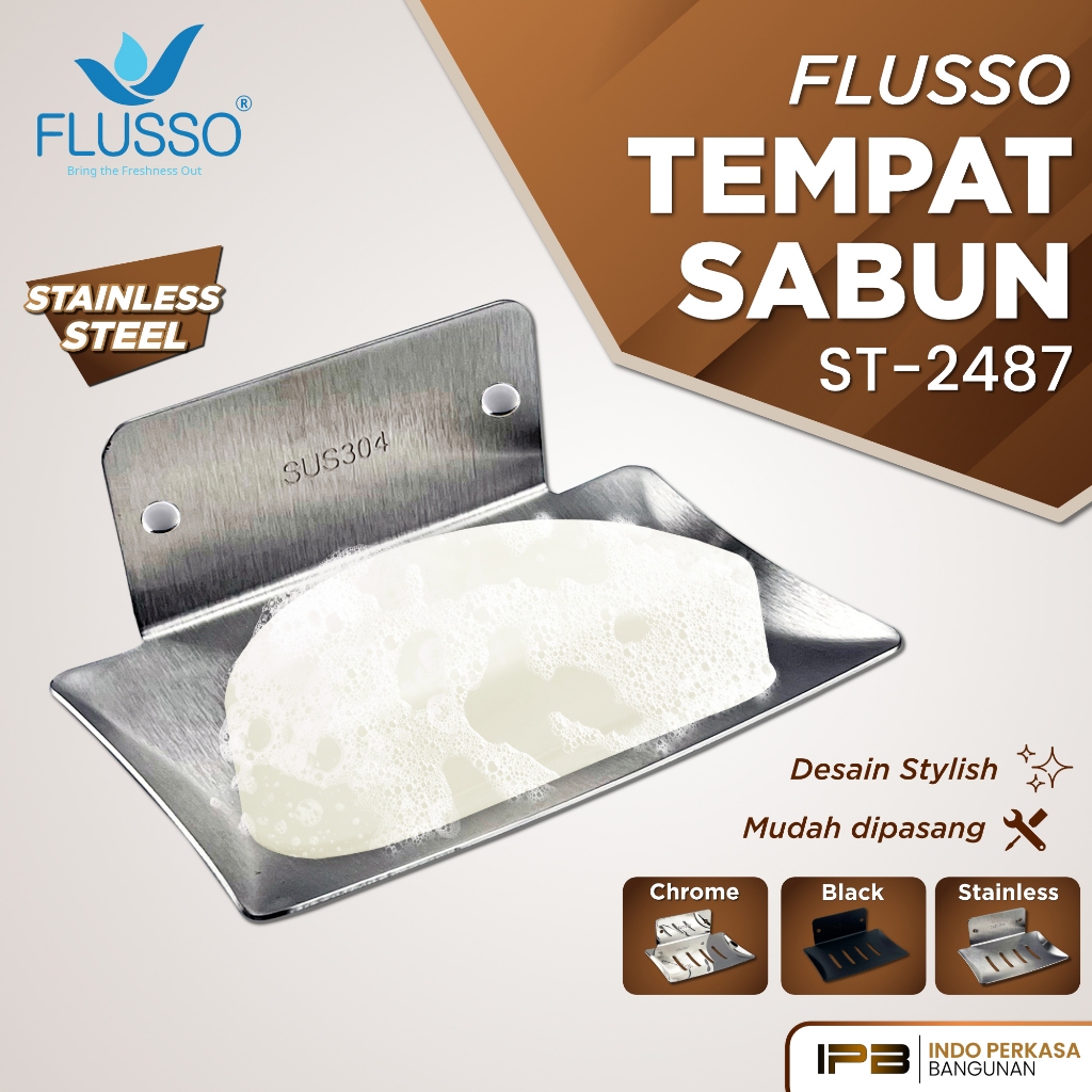 Jual FLUSSO Tempat Sabun Mandi Dinding Kotak Sabun Bahan Stainless ...