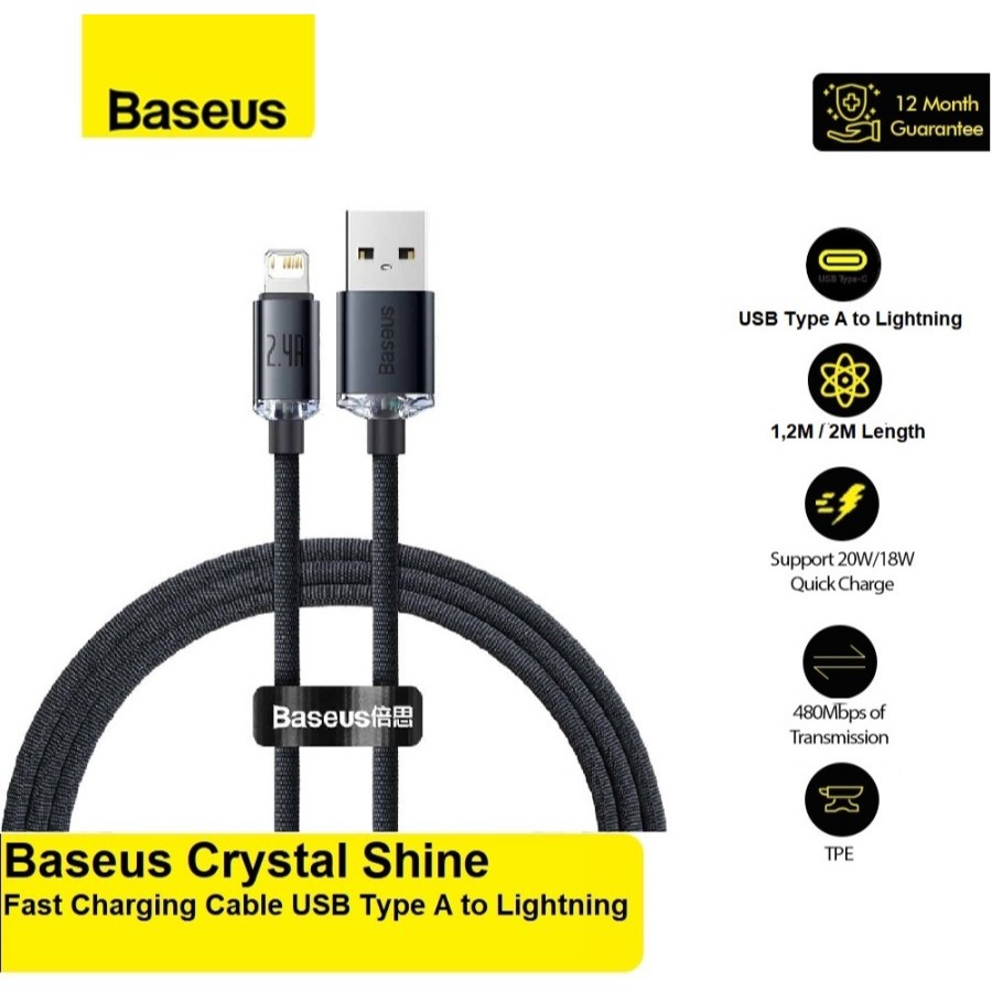 Jual Baseus Kabel Charger Crystal Shine USB to Lightning 1.2M Nylon ...