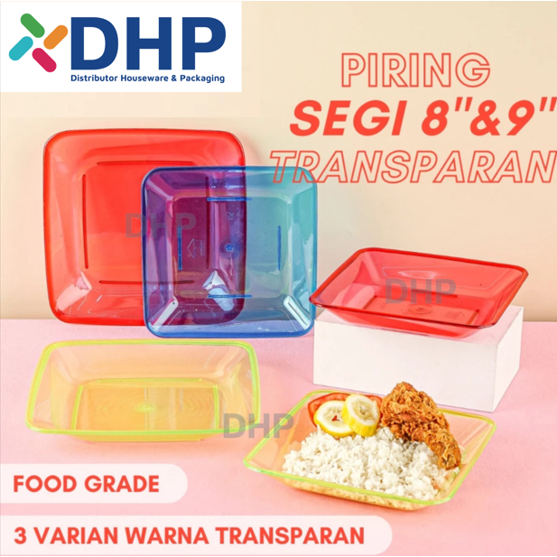 Jual Piring Segi 9" TRANSPARANT Warna Tebal Tahan Panas Piring Makan Sayur Plastik Warna Warni ...