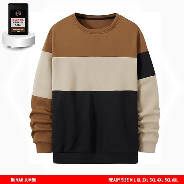 Jual Sweater Oversize / M-6XL Crewneck Pria Kombinasi 3D Caramel Beige ...