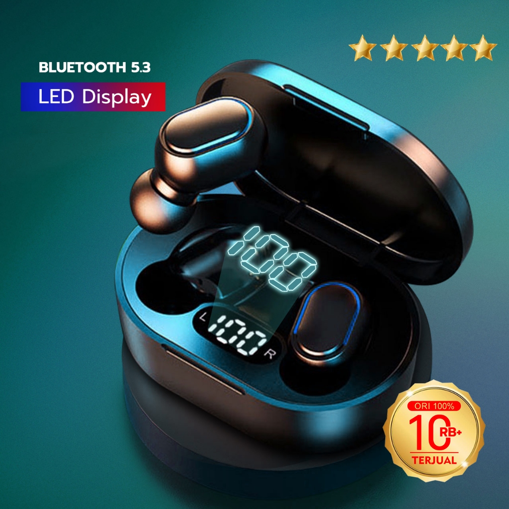 Jual TWS Earphone Bluetooth Wireless Earbuds Digital Click Button LED ...