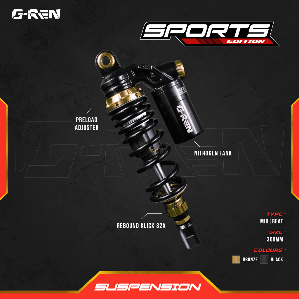 Jual SHOCK SUSPENSION G-REN SPORTS YAMAHA MIO/HONDA BEAT 300MM SUSPENSI SHOCK BREAKER WARNA ...