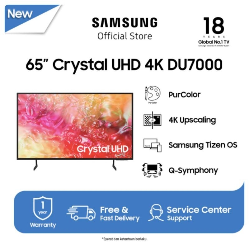 Jual Smart TV Samsung 65inch DU7000 UHD 4K CRYSTAL TV 65" UA65DU7000 | Shopee Indonesia