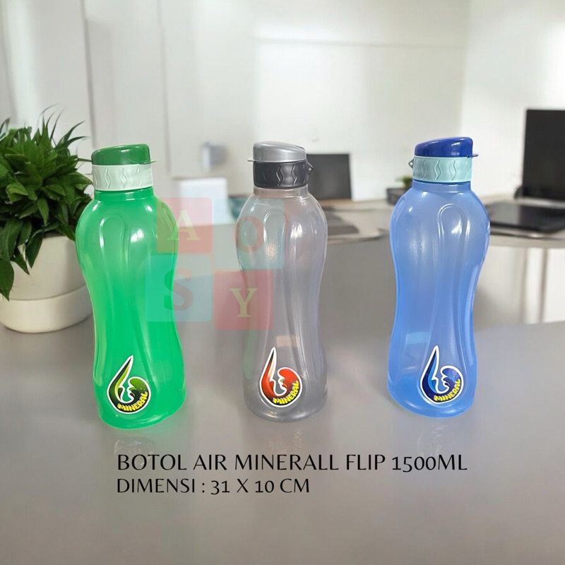 Jual BOTOL AIR MINUM TUTUP FLIP 1500 ml / SOUVENIR / PLASTIK TEBAL ( 3 ...