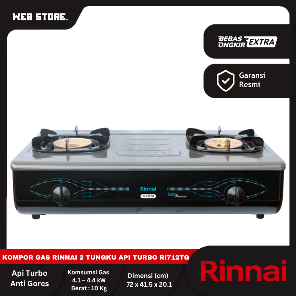 Jual Kompor Gas RINNAI 2 Tungku Api Turbo BESAR Masak RI-712 TG RI712TG ...