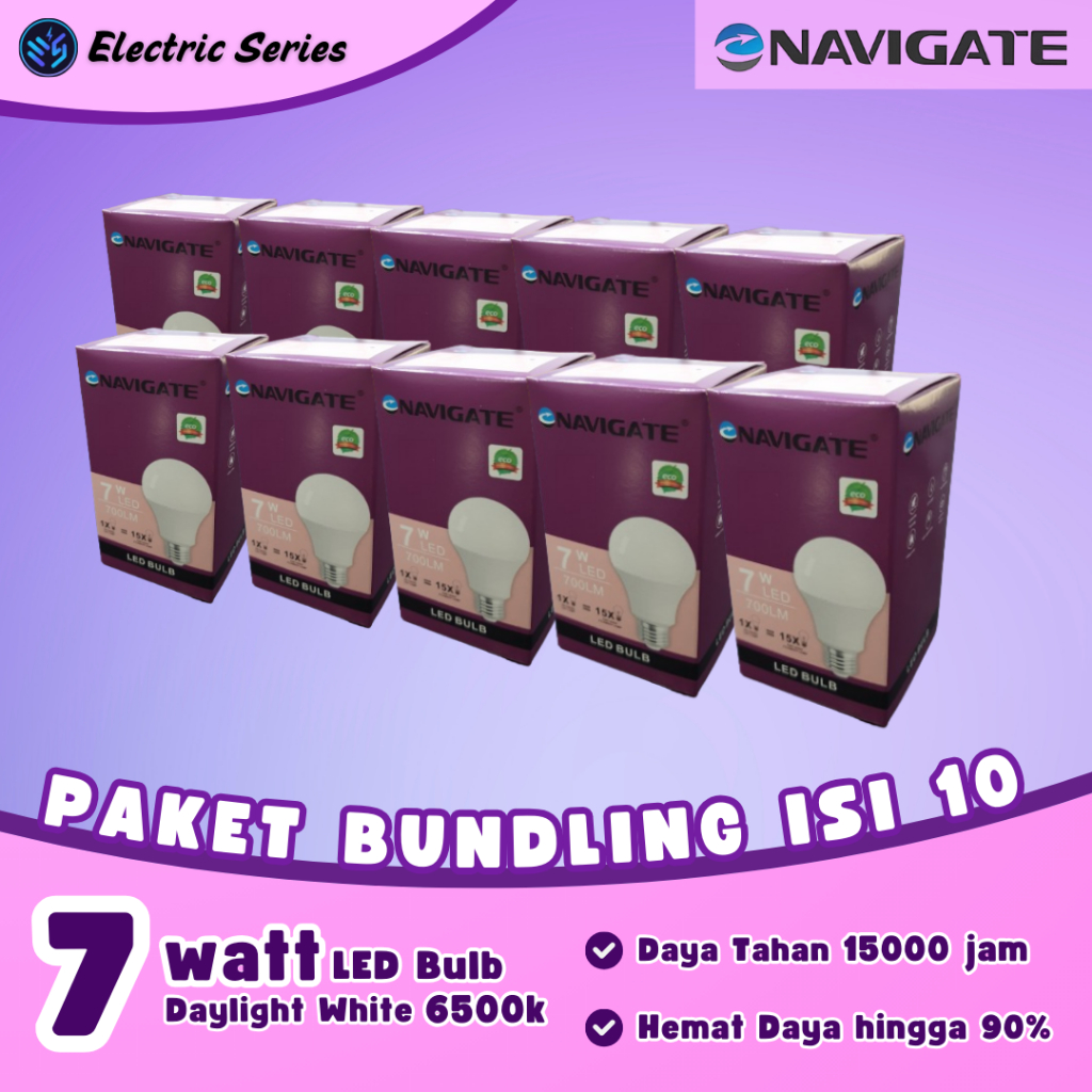 Jual PAKET BUNDLE ISI 10 Lampu LED Bulb Navigate 7 Watt Putih 6500K ...