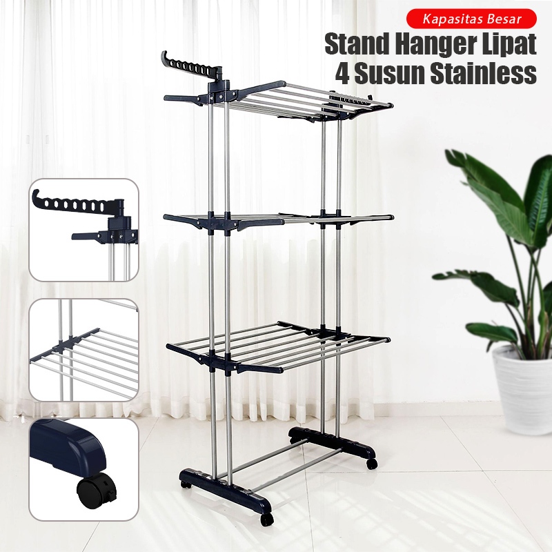 Jual Jemuran Lipat Stainless Steel Portable Hanger Dengan Roda Jemuran ...
