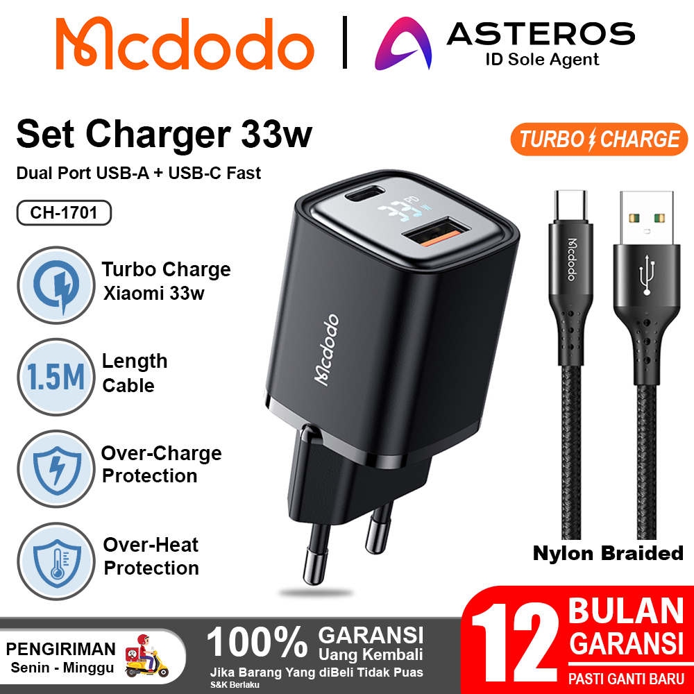 Jual MCDODO Charger Turbo Charge 33w USB Type C For Xiaomi Redmi Fast ...