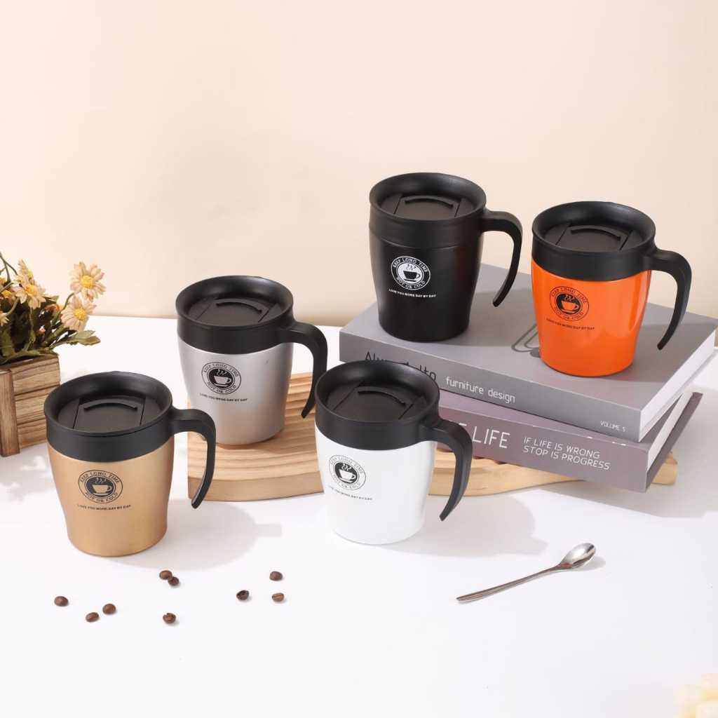 Jual TUMBLER KOPI MUG COFFE CUP STAINLESS SUS 304 KAPASITAS 350 ML FREE ...