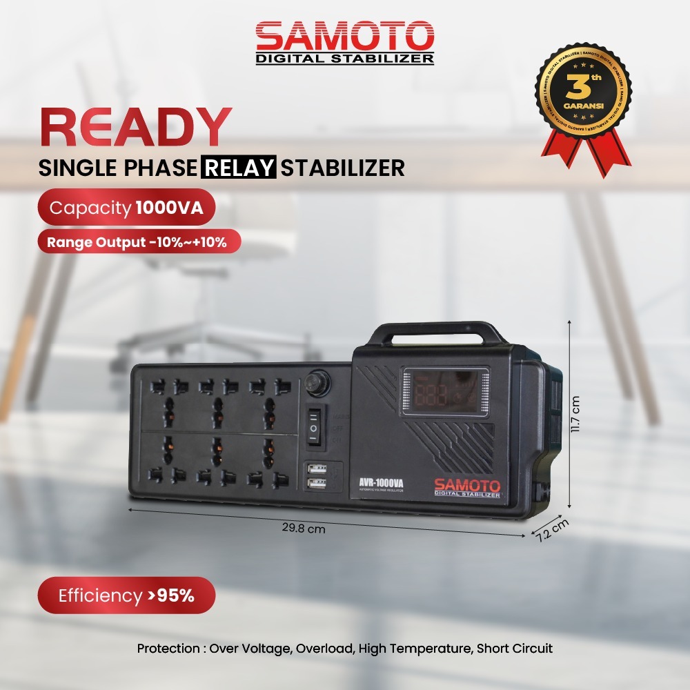 Jual SAMOTO Relay Stabilizer 1000VA AVR Stabiliser Relay Controlled ...