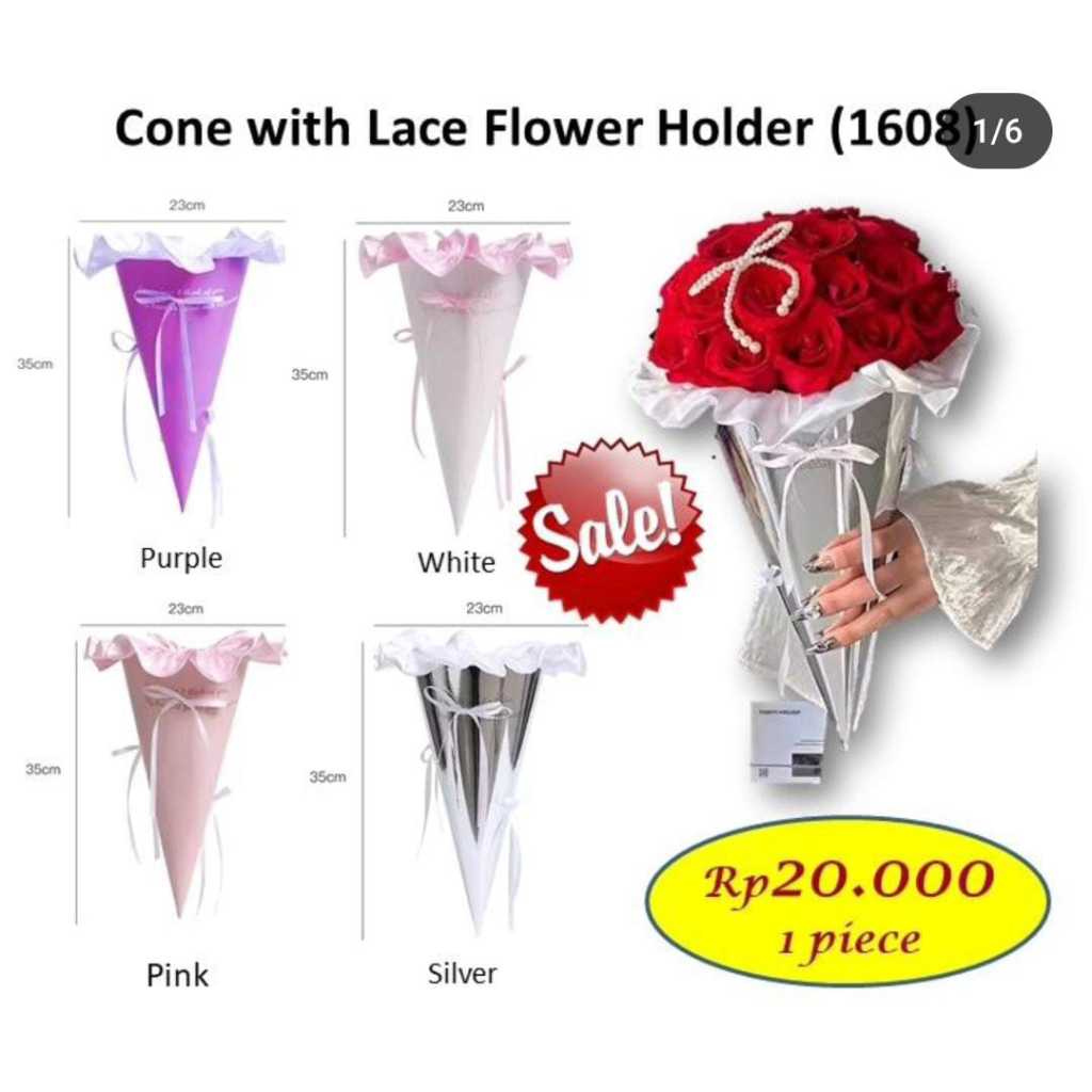 Jual cone with lace flower holder - kertas buket - cone 1608 | Shopee ...
