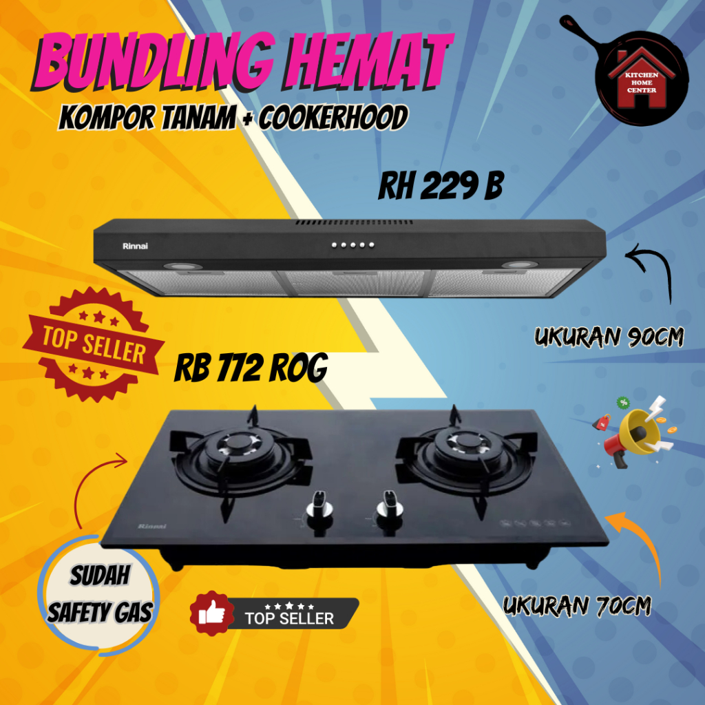 Jual Kompor Rinnai RB 772 ROG + Cooker Hood Rinnai RH 229 B | Shopee Indonesia