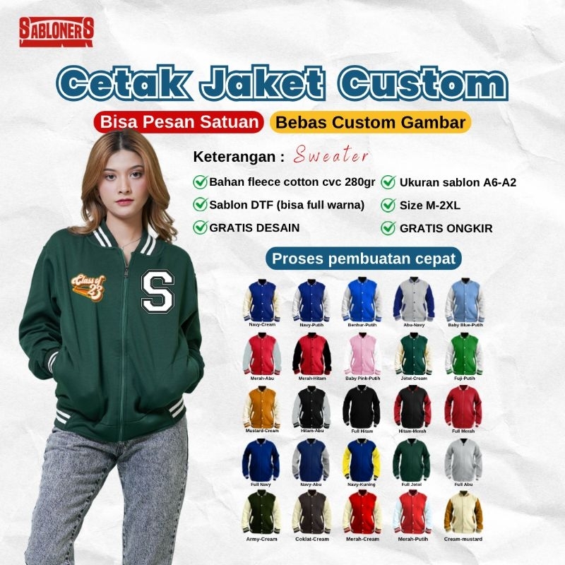 Jual Konveksi Jaket Varsity Jacket Baseball Custom Satuan Sablon DTF ...