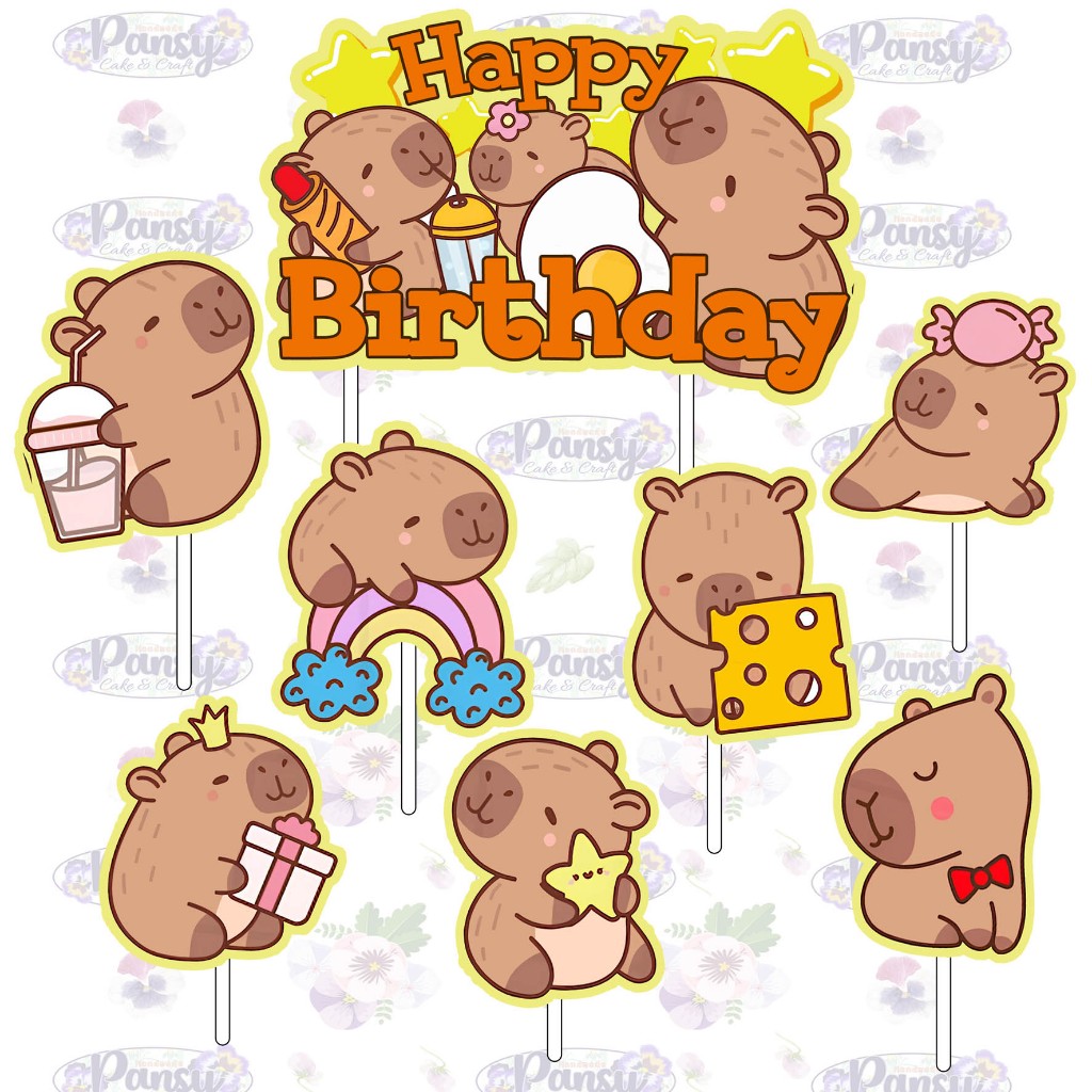 Jual Cake topper / Cupcake topper Capybara + banner birthday EKONOMIS ...