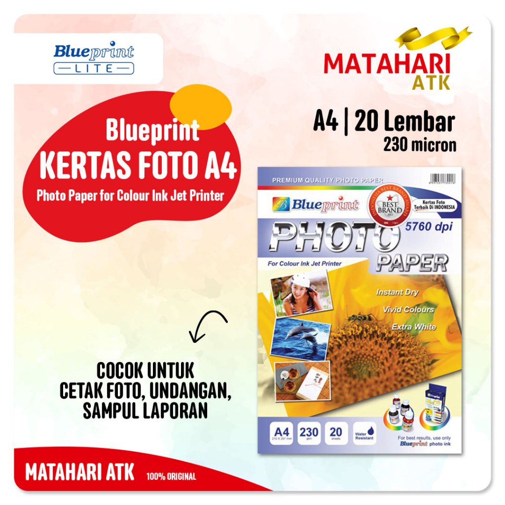 Jual Kertas Foto A4 Glossy/ Glossy Photo Paper BLUEPRINT A4 230 gsm / KERTAS FOTO Matahari A4 ...