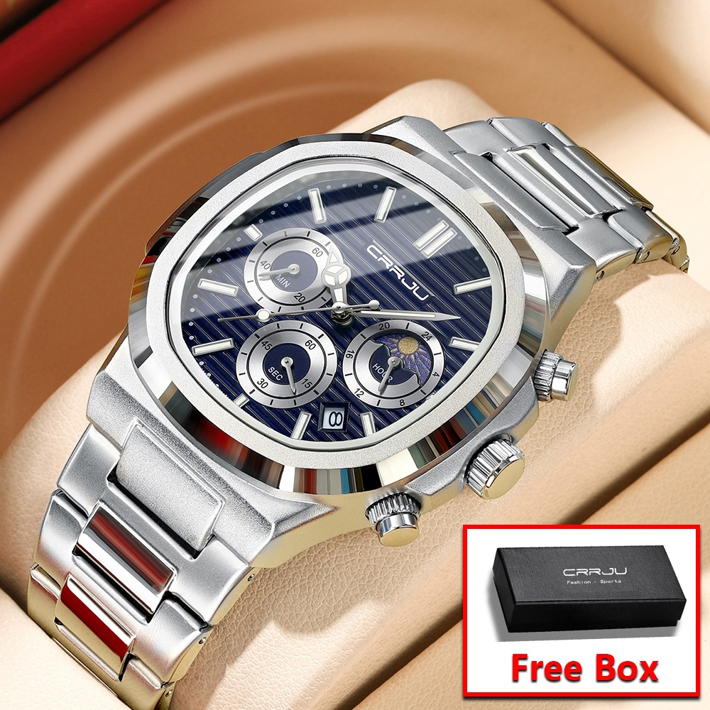 Jual CRRJU Jam Tangan Pria Anti Air Keren Kronograf Bercahaya dengan ...