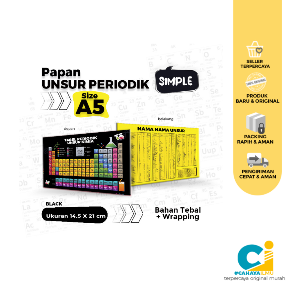 Jual PAPAN TABEL PERIODIK UNSUR KIMIA (POCKET EDITION) PRAKTIS ( Hitam ...
