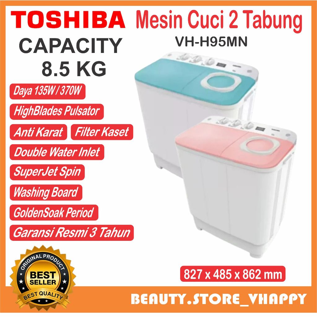Jual MESIN CUCI TOSHIBA 2 TABUNG 8.5 KG TYPE VH95MN BERGARANSI RESMI ...